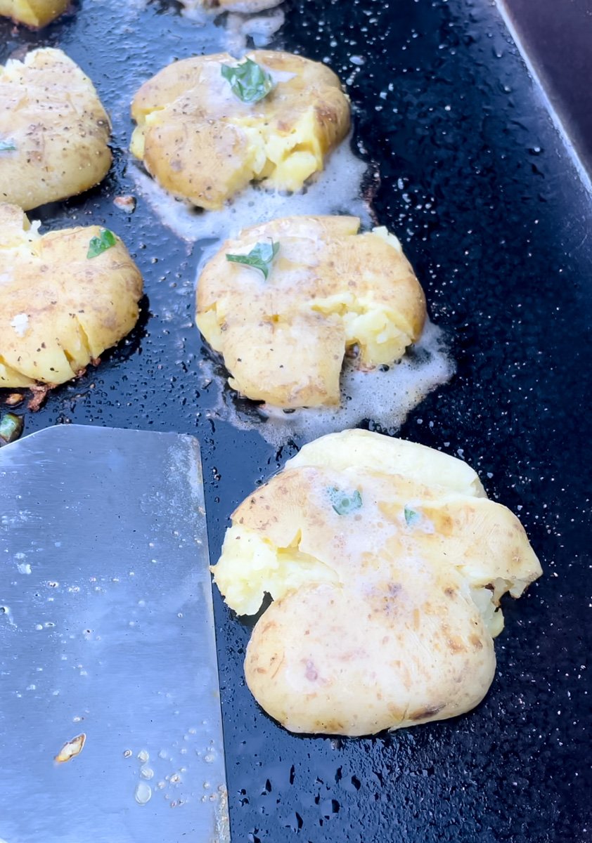 Blackstone Smashed Potatoes - Griddle Grill Recipes